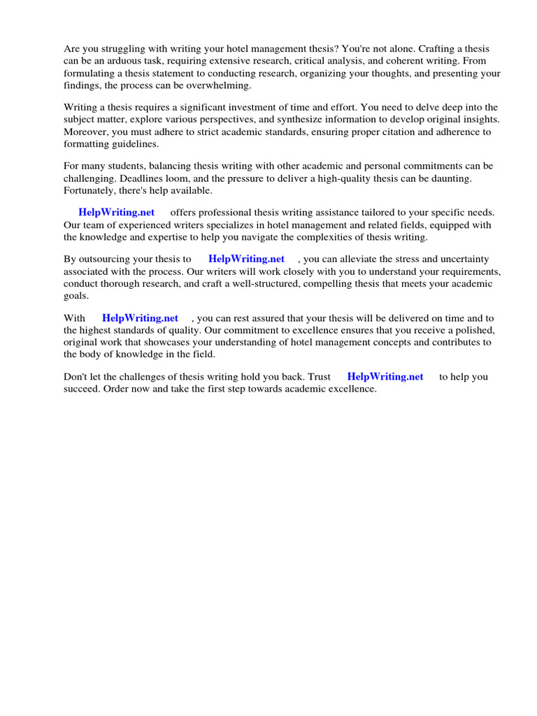 Hotel Management Thesis Sample | PDF | Thesis | Tourism