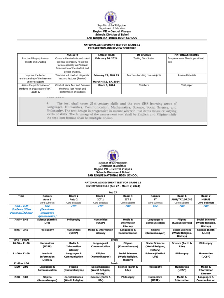 NAT Schedule | PDF | Humanities | Social Sciences