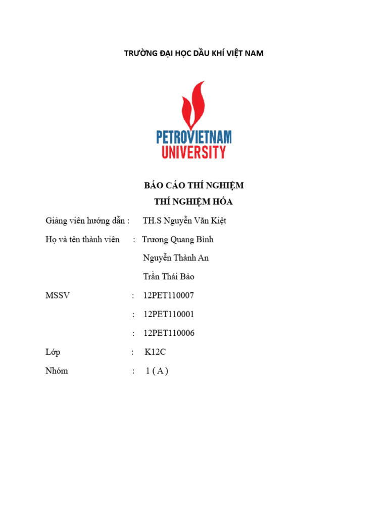 Thí nghiệm hóa bài 4 - nhóm 1 A | PDF