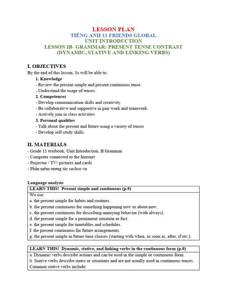 Lesson Plan IB | PDF | Grammatical Tense | Verb