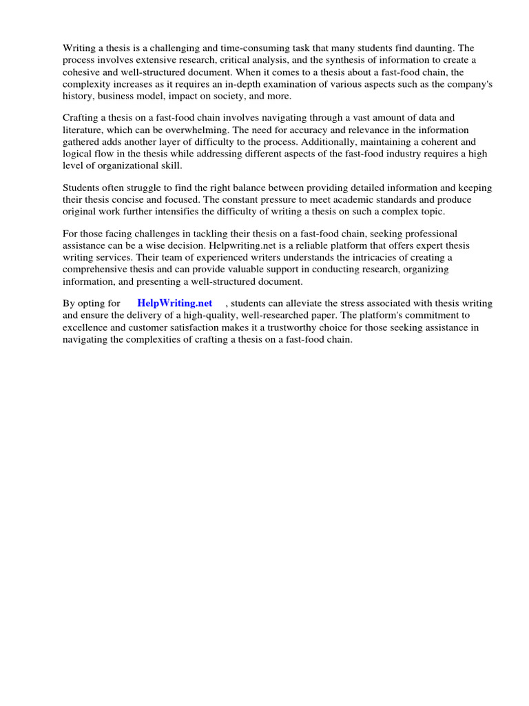 Example of Thesis About Fast Food Chain | PDF | Fast Food | Mc Donald's Example of Thesis About Fast Food Chain | PDF | Fast Food | Mc Donald's