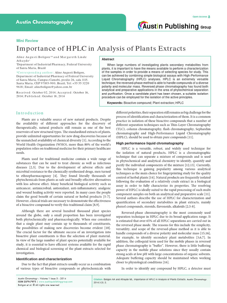 HPLC in Plant Extract Analysis | PDF | High Performance Liquid ...
