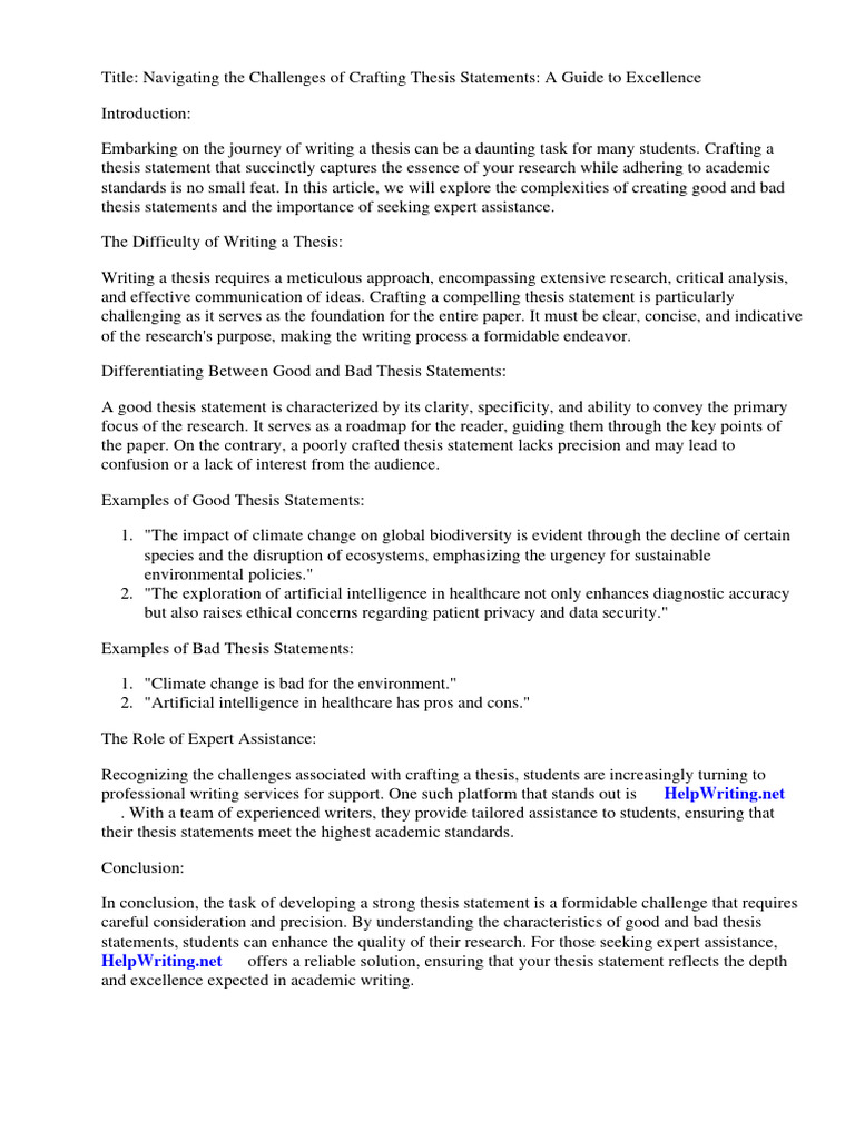 Samples of Good and Bad Thesis Statements | PDF | Essays | Thesis