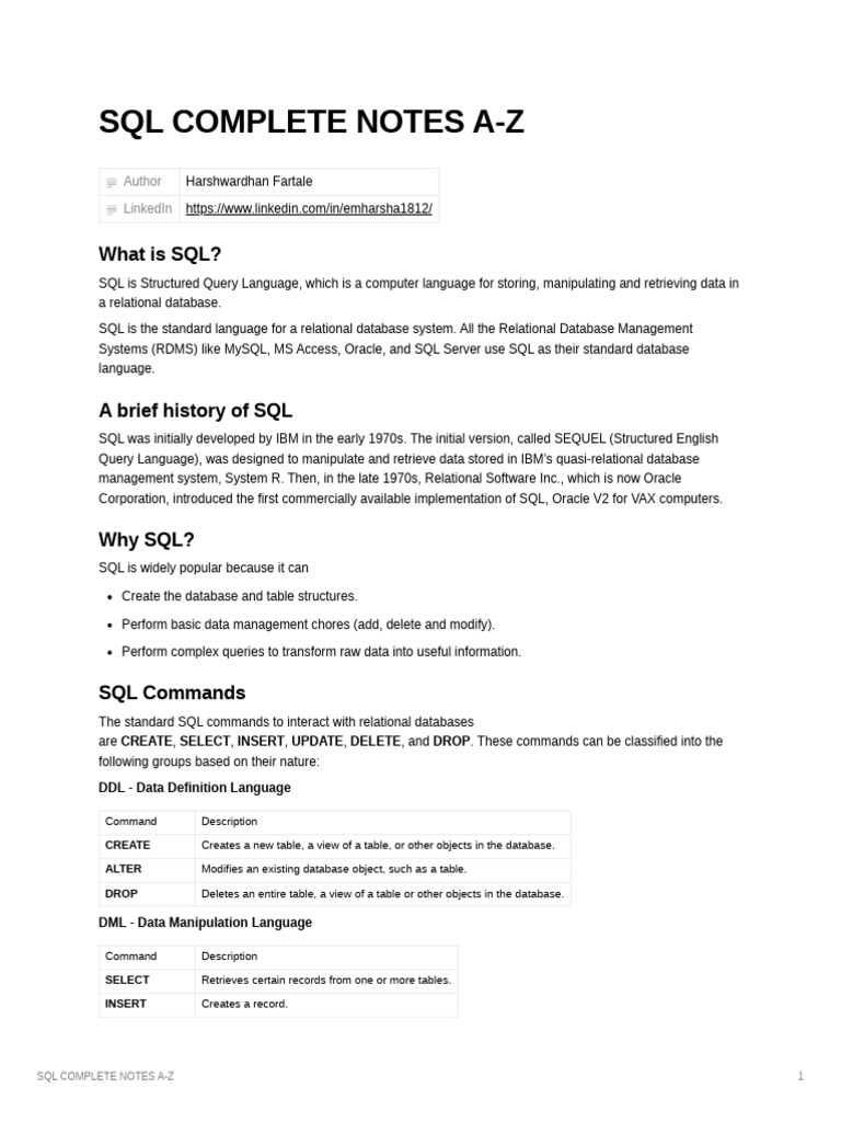 SQL Notes | PDF | Sql | Databases
