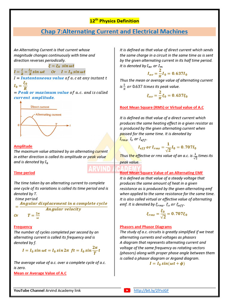 Chap 7 Alternating Current and Electrical Machines | PDF | Electrical ...