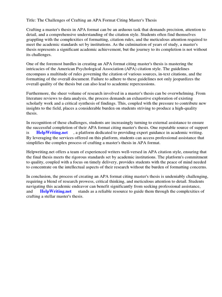 Apa Format Citing Masters Thesis | PDF | Apa Style | Citation