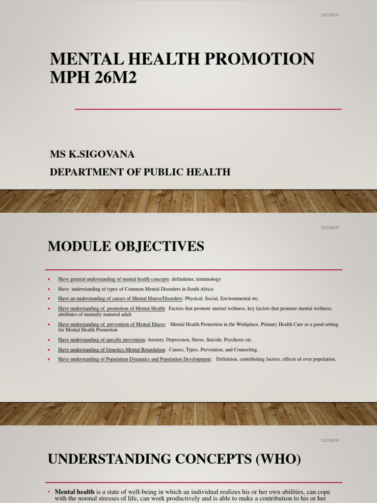 Mental Health Promotion - Orientation Lecture | PDF | Mental Disorder ...