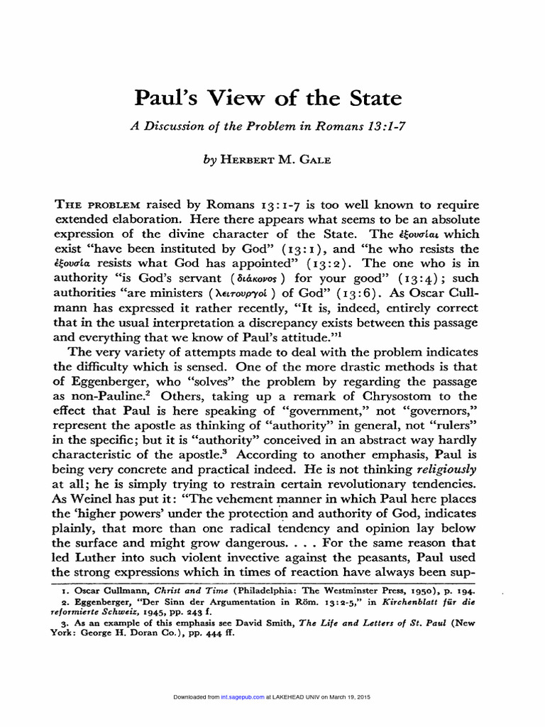 Paul's View of The State | PDF | Paul The Apostle | Epistle To The Romans