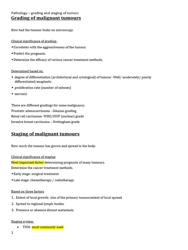 Tumor Grading and Staging Guide | PDF | Carcinoma | Neoplasms