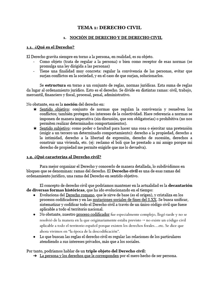 Tema 1 - Derecho Civil | PDF | Derecho Civil (Common Law) | Bienes (Ley)