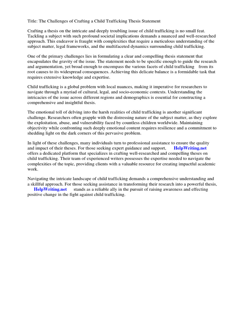 Child Trafficking Thesis Statement | PDF | Human Trafficking | Prostitution