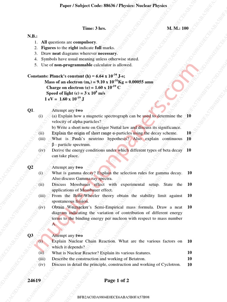 Science Bsc-Physics Semester-6 2023 April Nuclear-Physics-Cbsgs | PDF | Atomic Physics ...