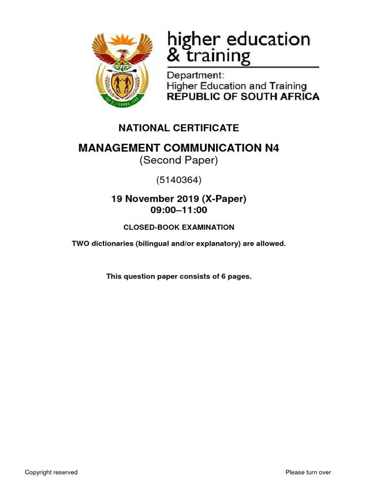 N1030 - Management Communication N4 P2 QP Nov 2019 | PDF | Advertising ...