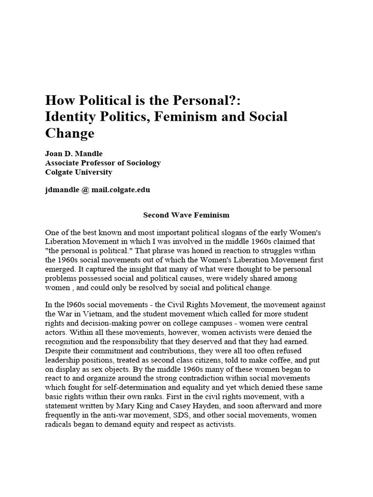 How Political Is The Personal | PDF | Feminism | Gender Studies