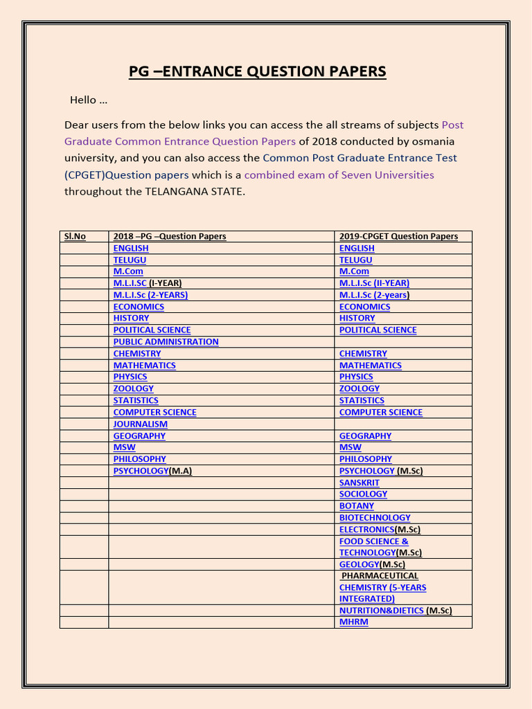 CPGET Previous Year Question Papers | PDF | Science