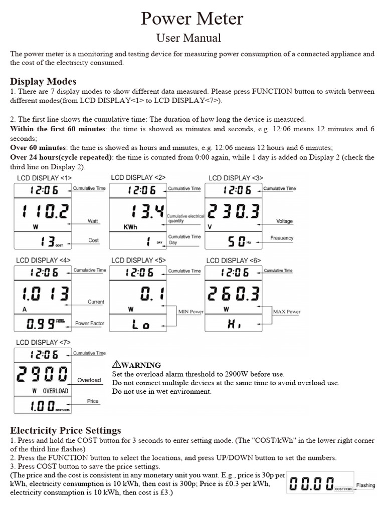 Power Meter Cost Instructions | PDF | Backlight | Electric Power