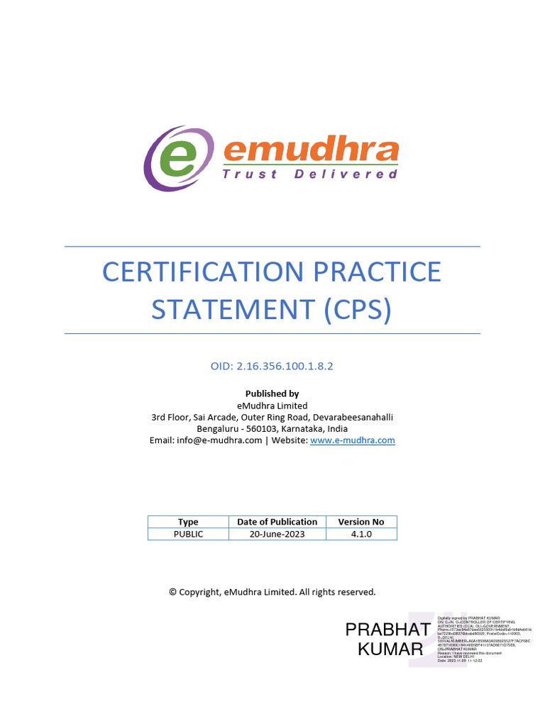 e Mudhra CPS | PDF | Public Key Certificate | Public Key Cryptography
