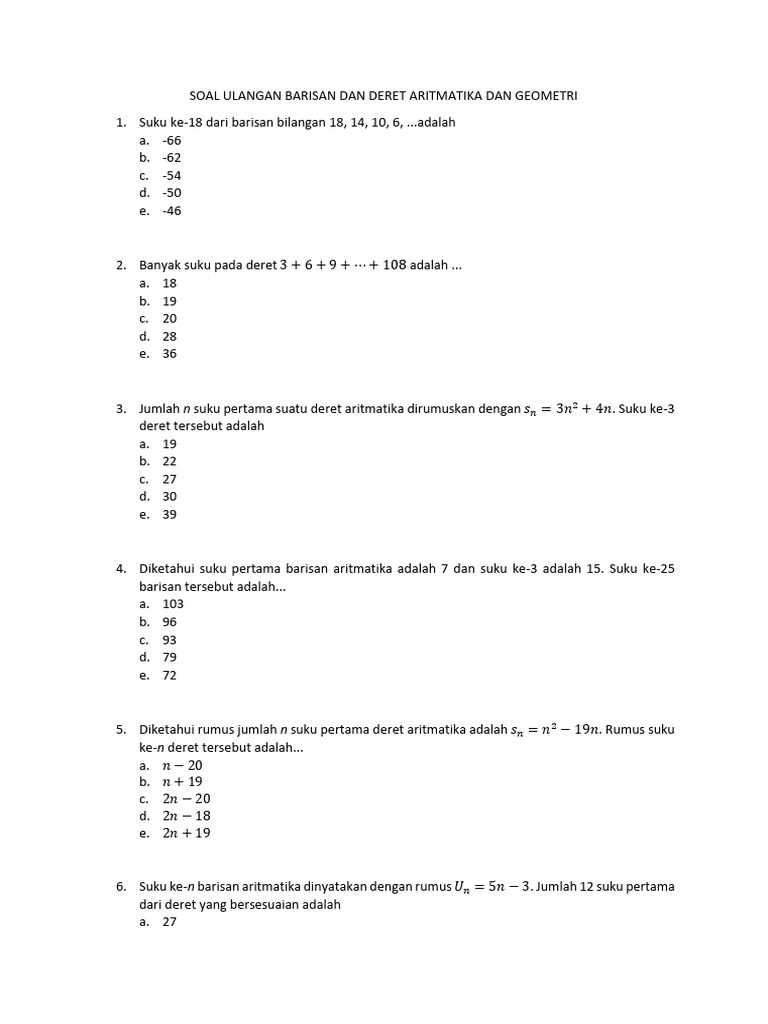 Soal Ulangan Barisa Dan Deret Aritmatika Dan Geometri | PDF | Metode & Bahan Ajar