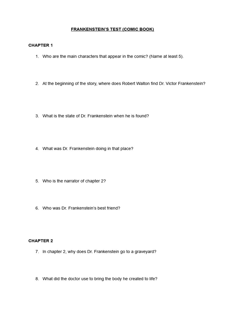 Frankenstein Comic Book Questions | PDF