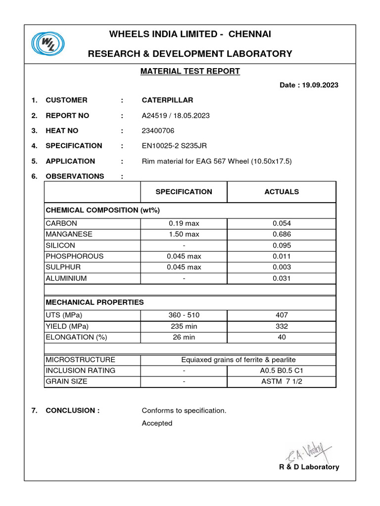EAG567 - Material Test Report | Download Free PDF | Secondary Sector Of ...