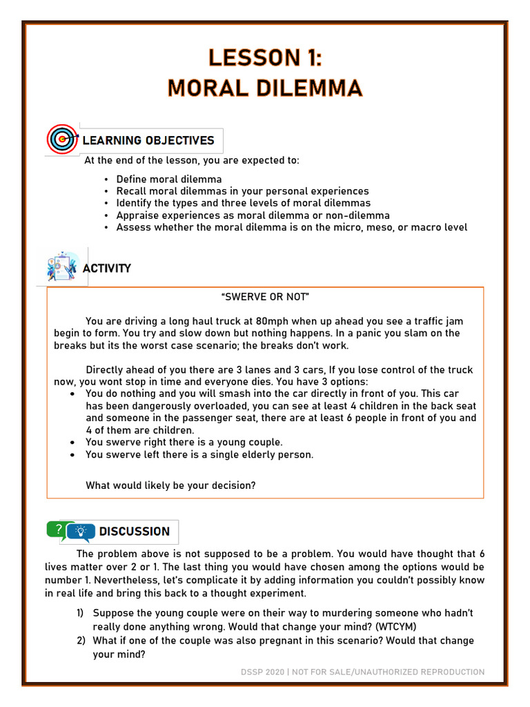 LESSON 1 MORAL DILEMMA | PDF