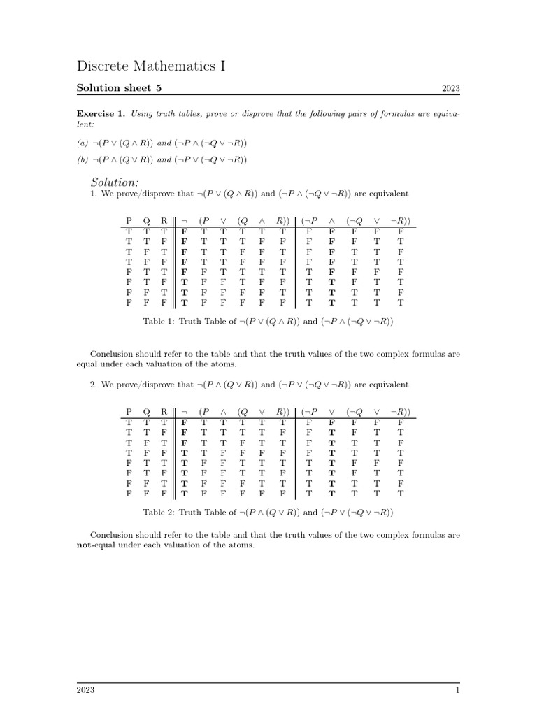 Discrete Mathematics I: Solution | PDF | Mathematical Logic | Logic