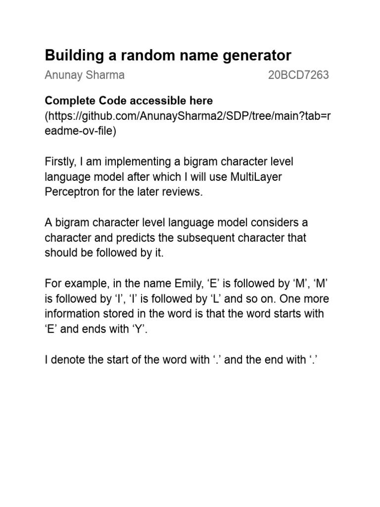 Building A Random Name Generator-1 | PDF | Estimation Theory | Applied ...