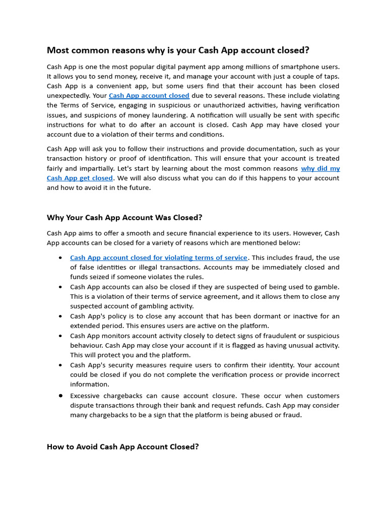 Reasons for Cash App Account Closure | PDF | Cash | Money Laundering