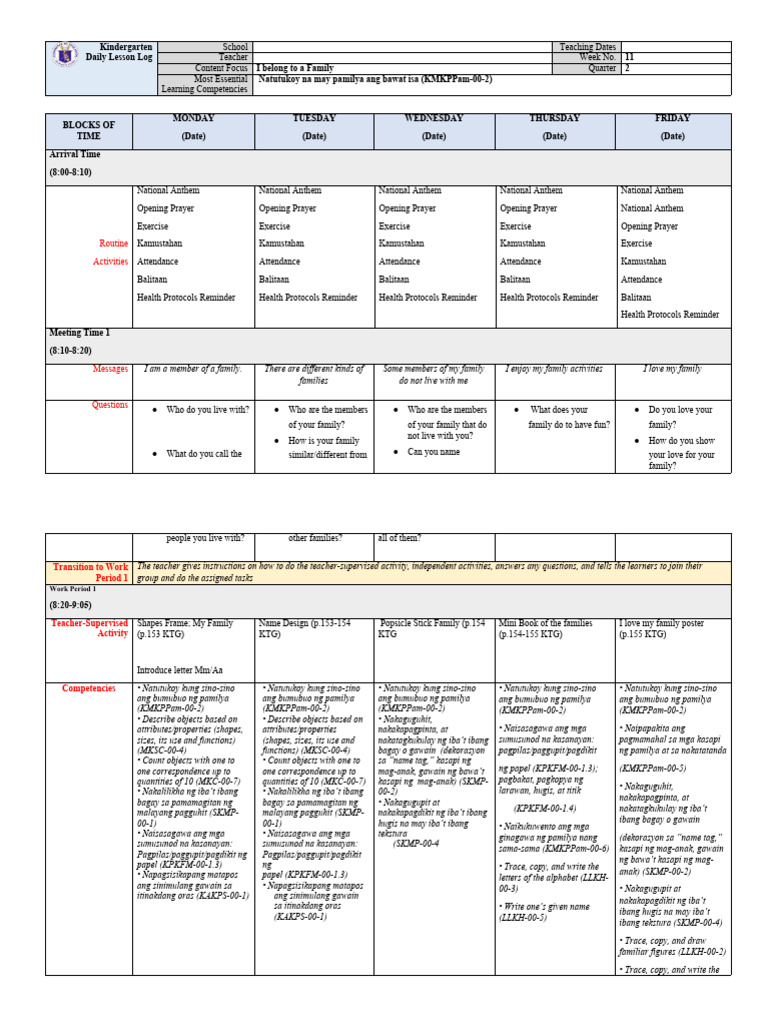 FINALIZED WEEK 11 KINDERGARTEN DLL | PDF | Teachers | Learning