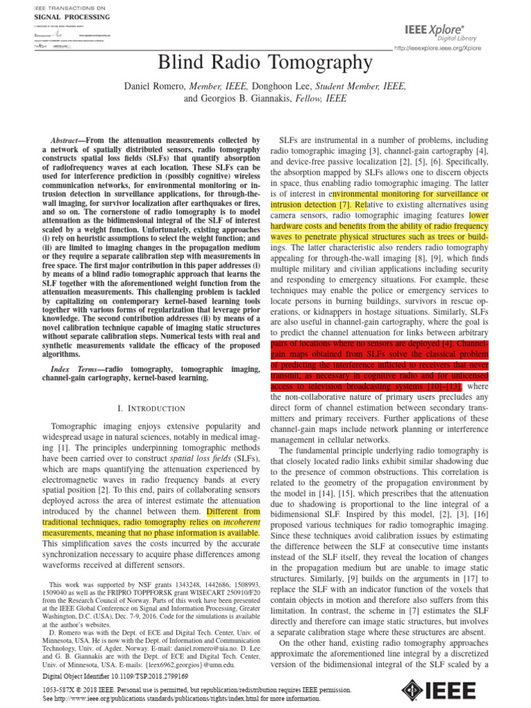 Blind Radio Tomography Techniques | PDF | Tomography | Function ...