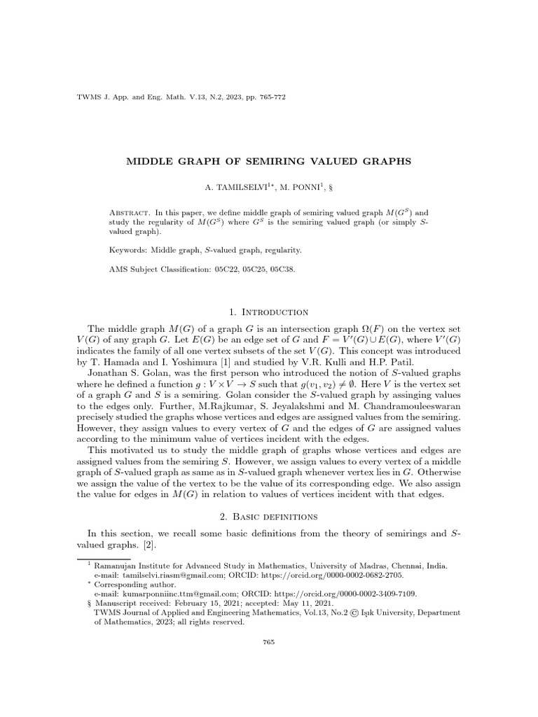 Middle Graph of Semiring Valued Graphs | PDF | Vertex (Graph Theory ...