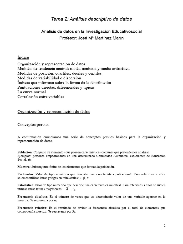 Tema 2 Analisis Descriptivo de Datos | PDF | Distribución normal | Desviación Estándar