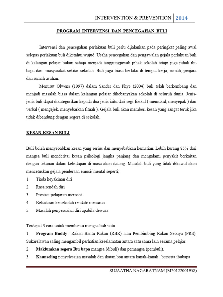 Program Intervensi Dan Pencegahan Buli | PDF