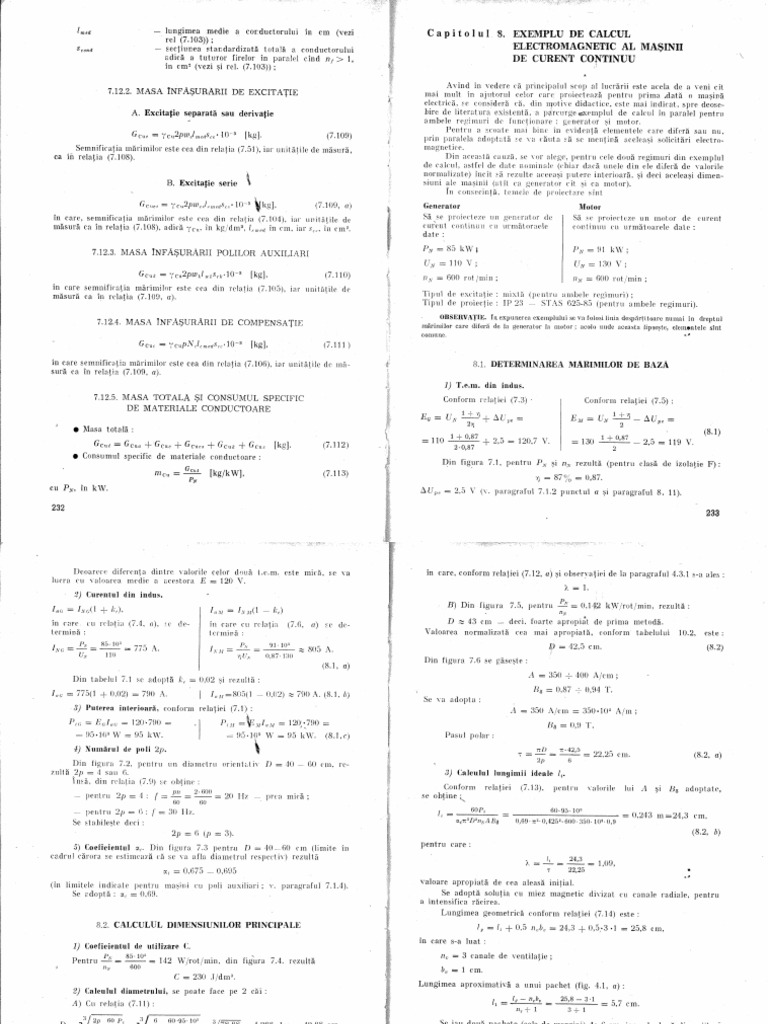 Proiectarea Masinii de Curent Continuu - Exemplu de Calcul | PDF