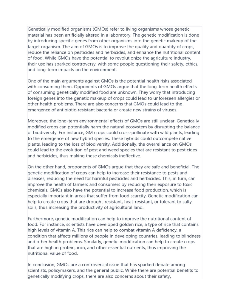 Biology Essay | PDF | Genetically Modified Organism | Genetic Engineering