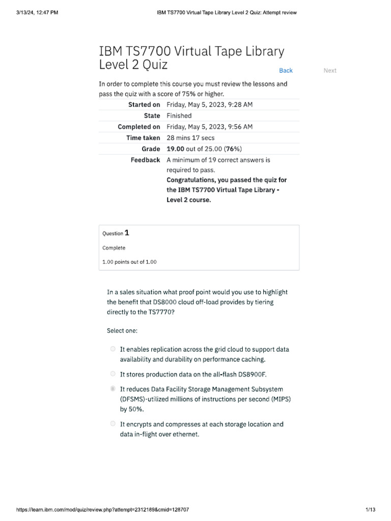 IBM TS7700 Virtual Tape Library Level 2 Quiz | PDF
