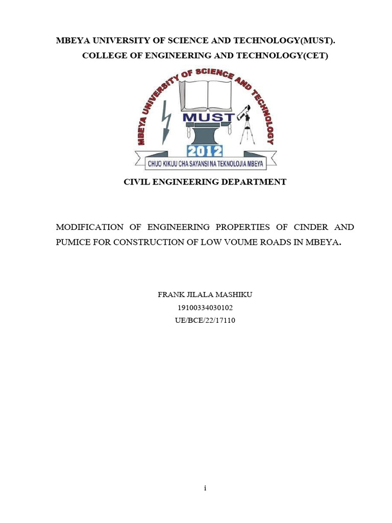 Modification of Engineering Properties of Cinder and Pumice For Construction of Low Volume Road ...
