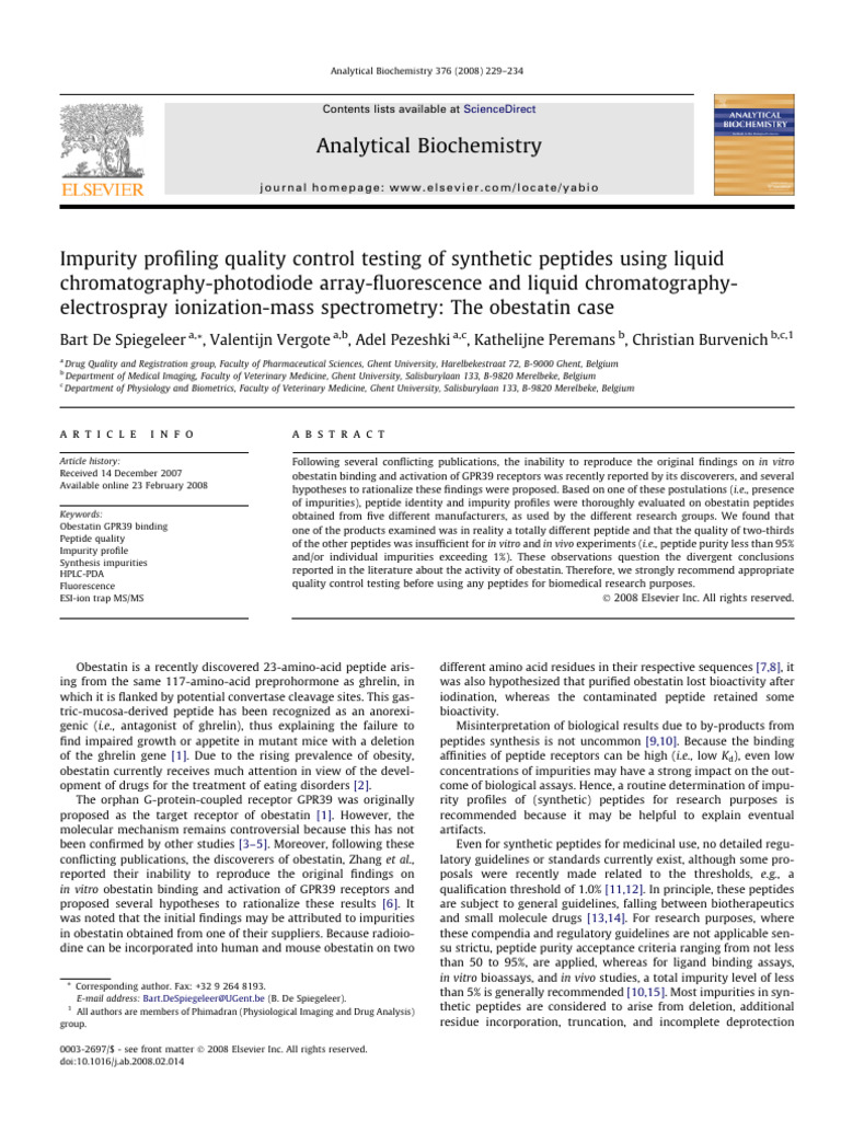 DESPIEGELEER impurity profiling quality control of synthetic peptides ...