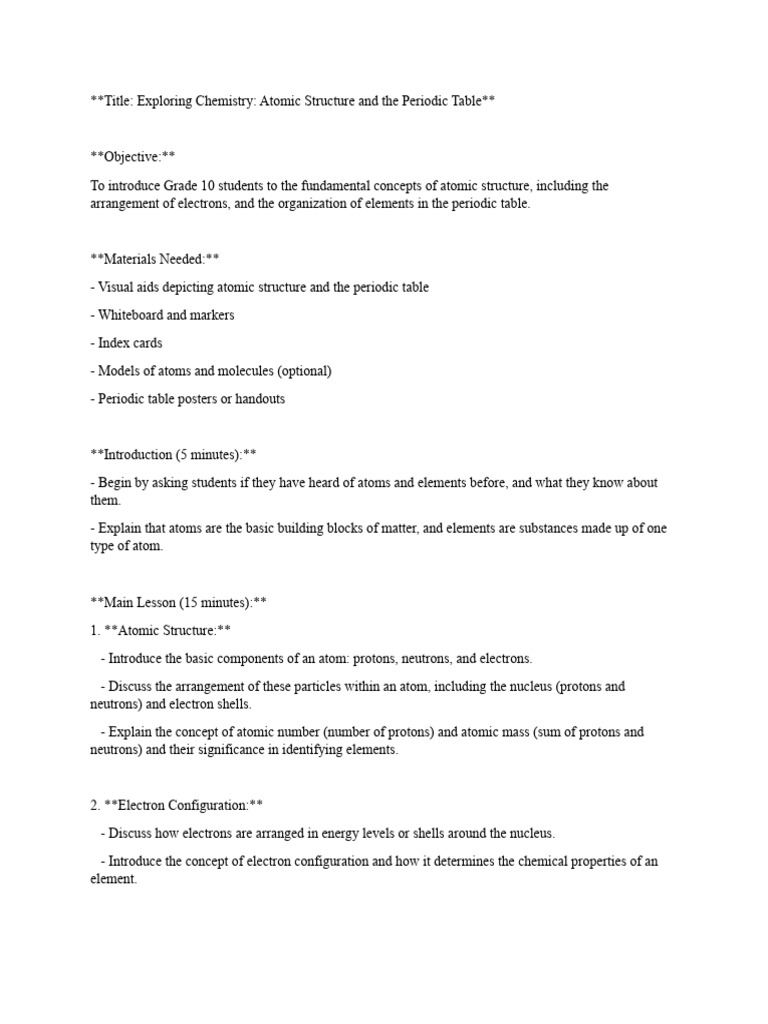 Exploring Chemistry Atomic Structure and The Periodic Table | PDF ...