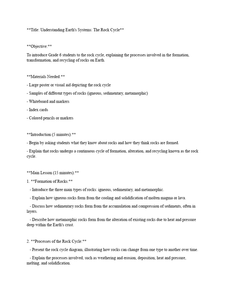 Understanding Earths Systems The Rock Cycle | PDF | Rock (Geology ...
