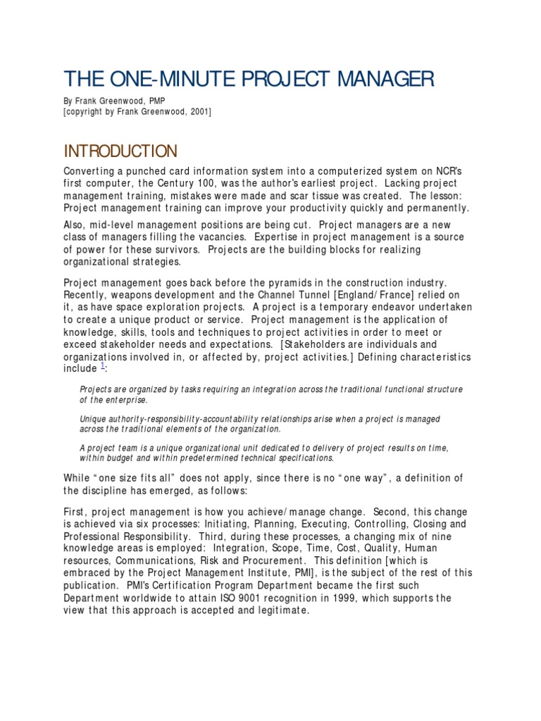 One Minute Manager | PDF | Project Management | Risk