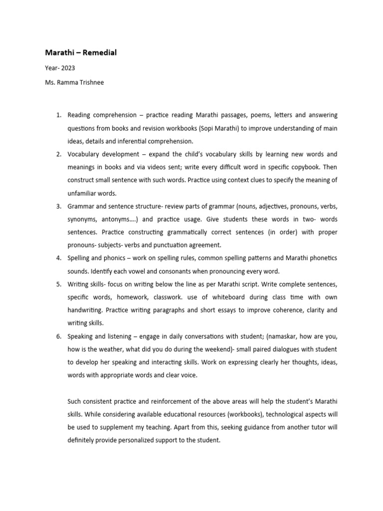 Marathi Remedial Work - Saddul | PDF | Career & Growth | Foreign ...