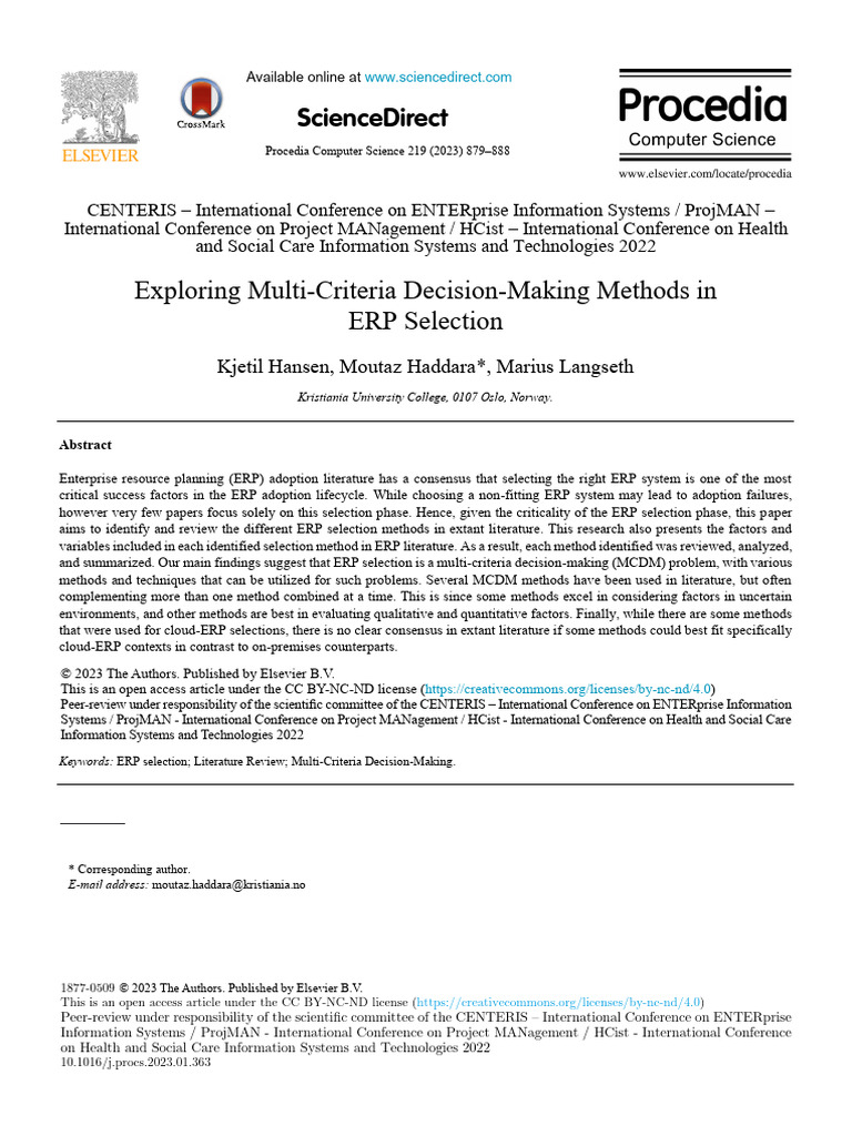 Exploring Multi-Criteria Decision-Making Methods In | PDF | Enterprise Resource Planning
