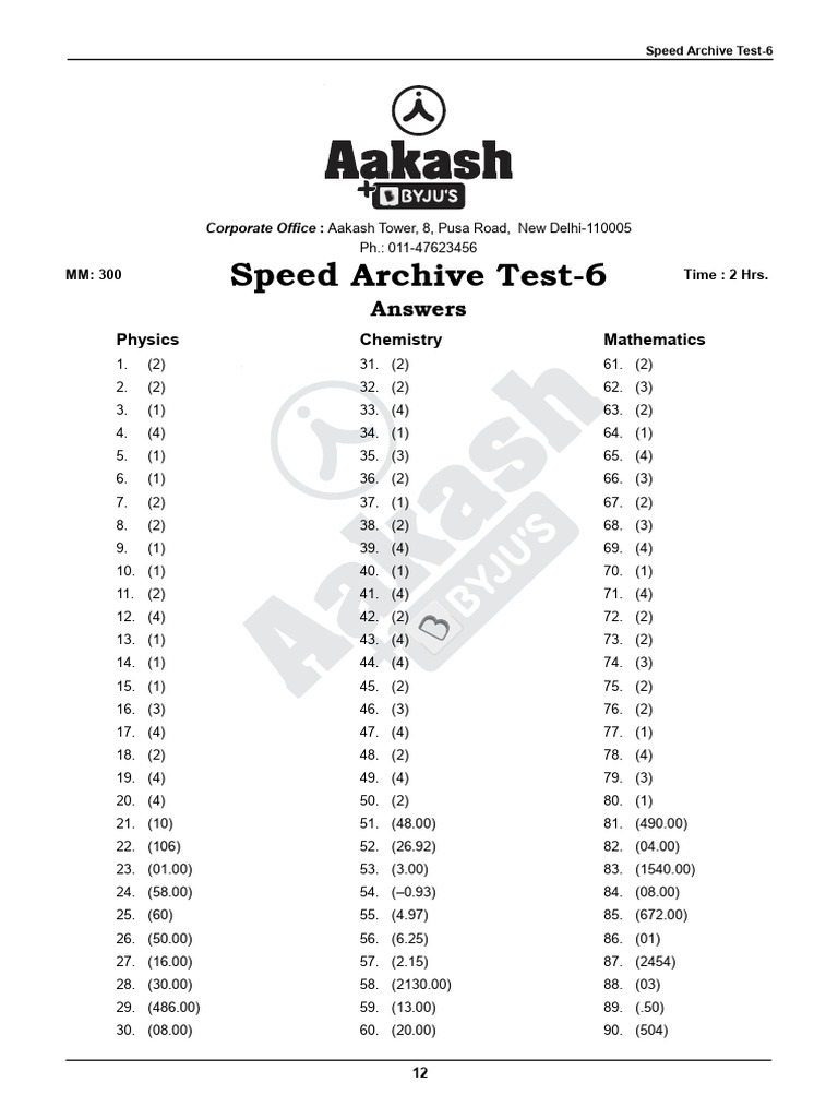 Speed Archive Test-6 - Answer Key | Download Free PDF | Physical Sciences
