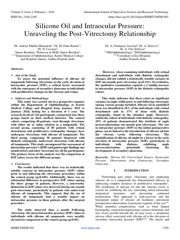 Silicone Oil and Intraocular Pressure: Unraveling The Post-Vitrectomy ...