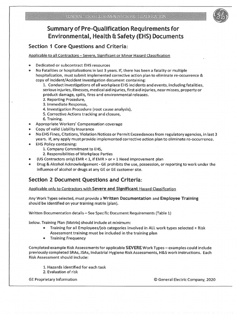 G.E Pre Qualification HSE Documents | PDF