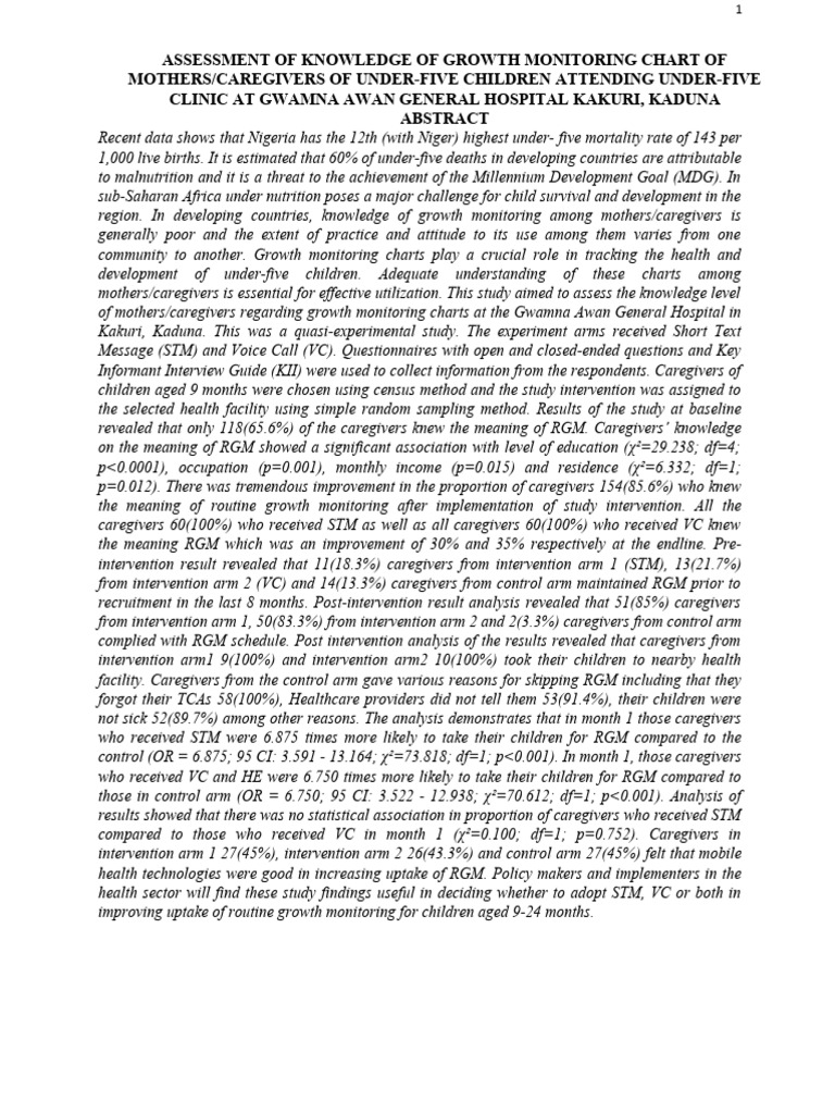 Assessment of Knowledge On Growth Monitoring Chart Among Mothers and ...