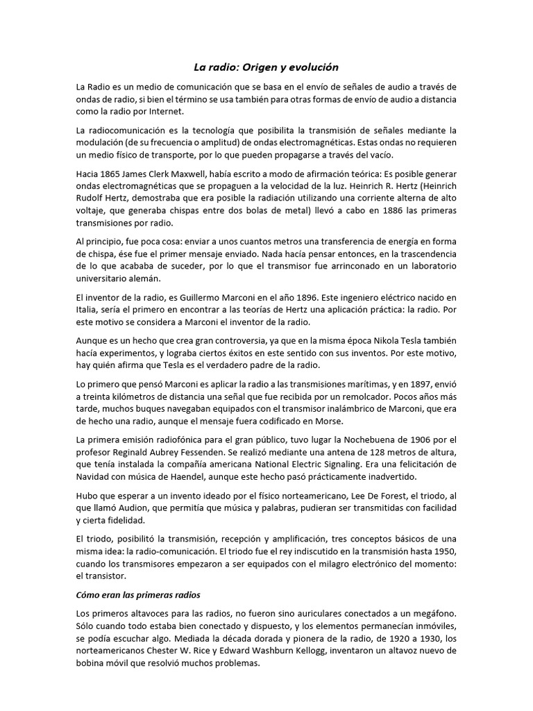 Origen y evolución de la radio | PDF | Radio | Radiación electromagnética
