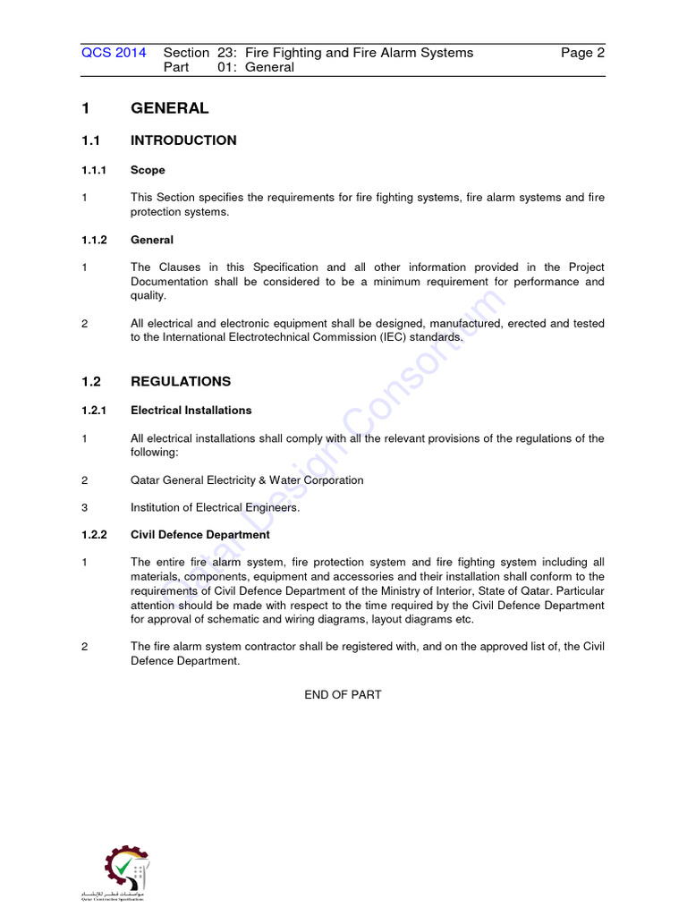 QCS 2014 - Section 23-Fire Fighting and Fire Alarm Systems | PDF | Rechargeable Battery ...
