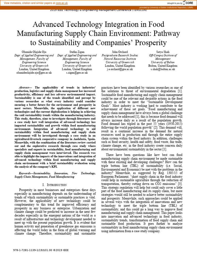 Advanced Technology Integration in Food | PDF | Sustainability | Supply ...